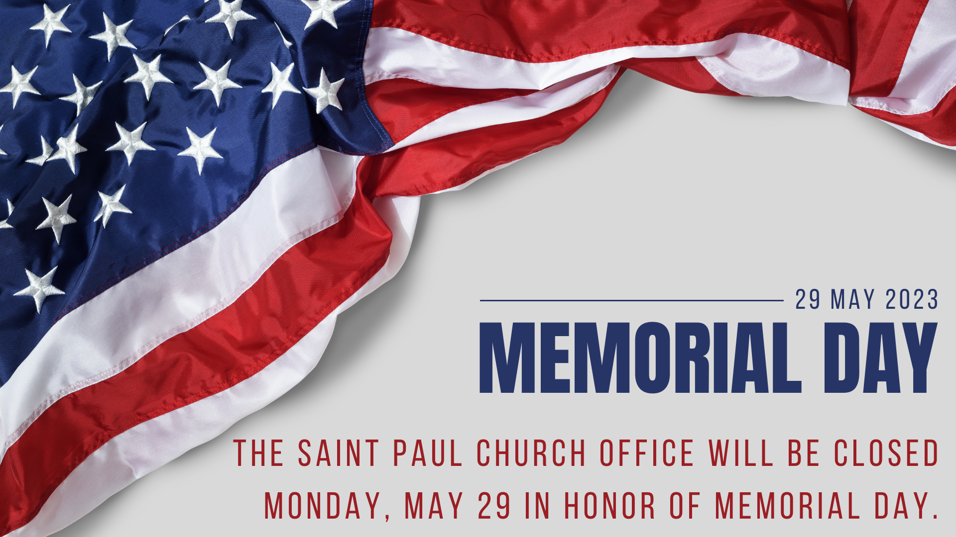 Church Office Closed Memorial Day